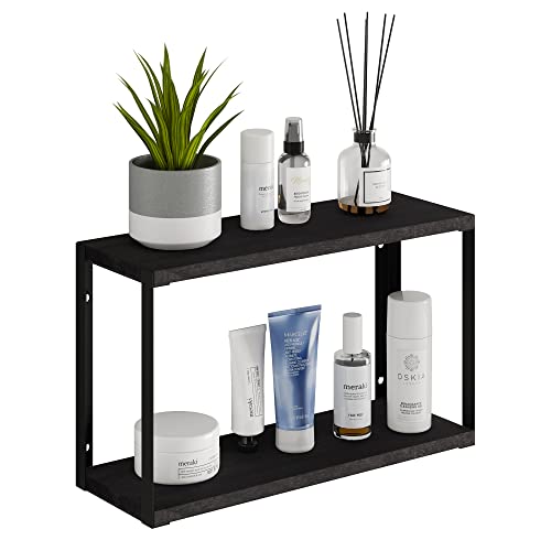 Wallniture Roca Floating Shelves for Living Room Wall Decor, 17"x6" Bathroom Organization & Storage Shelves, 2 Tier Oganizer for Home Office, Bedroom Decor, Black