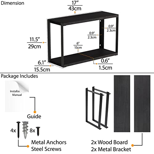 Wallniture Roca Floating Shelves for Living Room Wall Decor, 17"x6" Bathroom Organization & Storage Shelves, 2 Tier Oganizer for Home Office, Bedroom Decor, Black