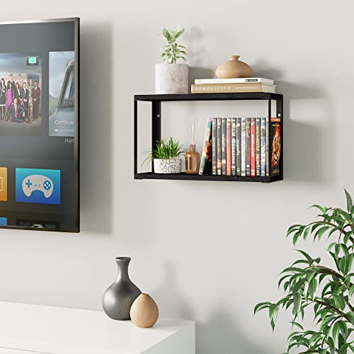 Wallniture Roca Floating Shelves for Living Room Wall Decor, 17"x6" Bathroom Organization & Storage Shelves, 2 Tier Oganizer for Home Office, Bedroom Decor, Black