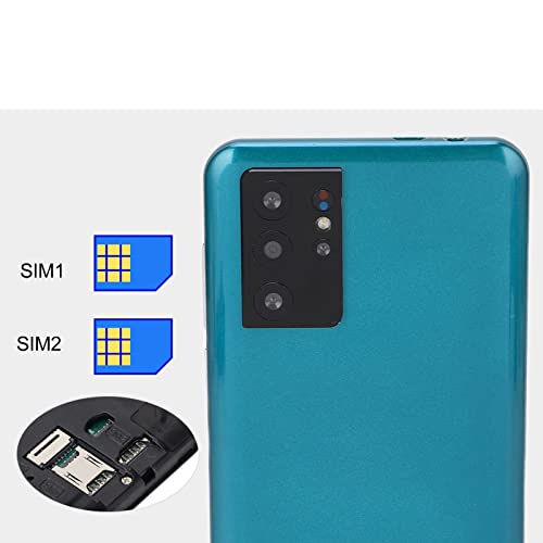 Yunseity Smartphone, 6.1in HD Screen 5G Net S21 Ultra Face Unlock Smartphone, 2GB RAM 16GB ROM Dual Sim Dual Standby Mobile Phone for Android 11(Green+US Plug)