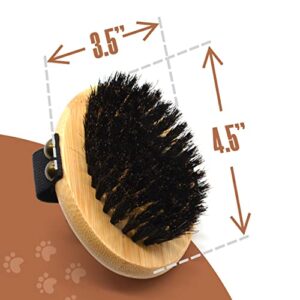 The Buddy System Pet Close Brush, Soft Touch Oval Palm Brush - Bamboo Massage Handheld with Soft Boar Bristles and Elastic Band for Dogs and Cats