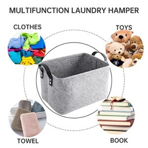 Collapsible Laundry Baskets - Large Laundry Hamper with Leather Handles, Heavy Duty Felt Clothes Hamper, Dirty Laundry Basket/Hamper, Storage Basket for Toys Clothes, Storage Bin for Laundry Room