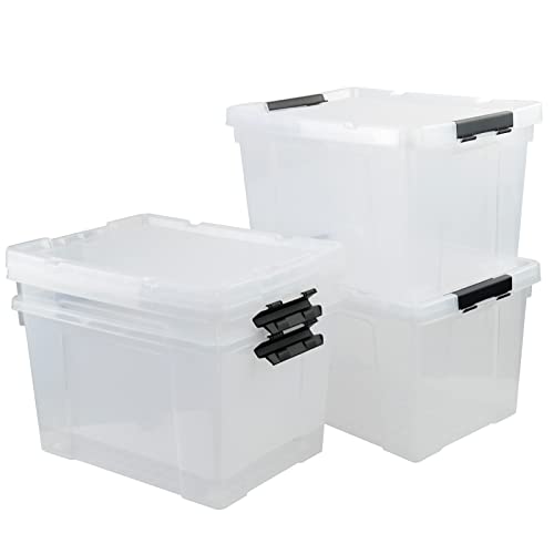 Ucake 40 Quart Clear Storage Latching Bin, Plastic Storage Box with Wheels, 4 Pack