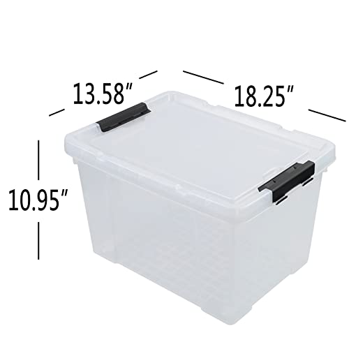 Ucake 40 Quart Clear Storage Latching Bin, Plastic Storage Box with Wheels, 4 Pack