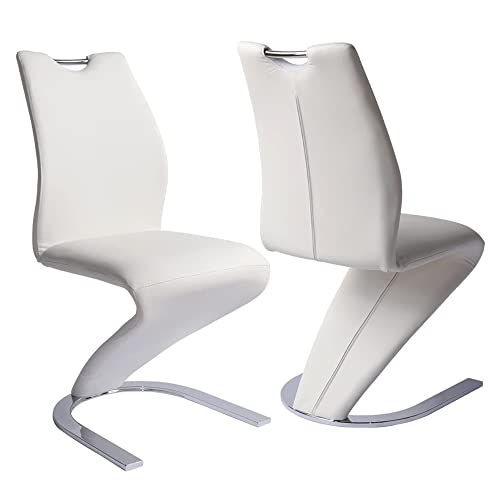 HIPIHOM Mermaid Dining Chairs Set of 2,Modern Kitchen Dining Room Chairs Armless Upholstered Side Chairs in PU Leather Cushion Seat and Sturdy Metal Legs(2 White)