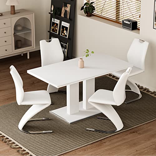 HIPIHOM Mermaid Dining Chairs Set of 2,Modern Kitchen Dining Room Chairs Armless Upholstered Side Chairs in PU Leather Cushion Seat and Sturdy Metal Legs(2 White)