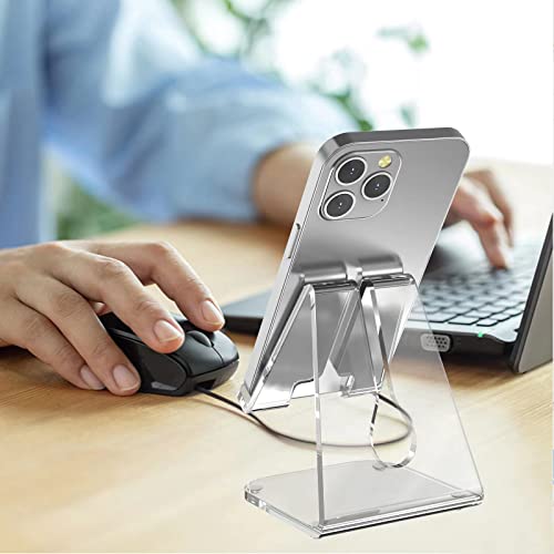 JINSHVEG 2 Pack Acrylic Cell Phone Stand, Phone Holder for Desk, Portable Clear Phone Stand,Office Desktop Accessories, Compatible with 4-10'' Phone 13 Pro Max, Android Smartphone