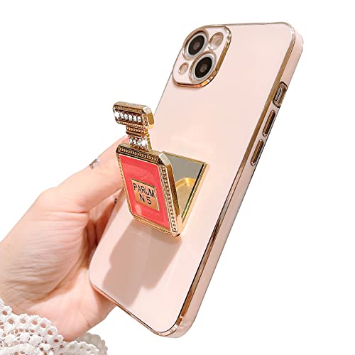 FLYING FLIER Cell Phone Holder Stand, Glitter Perfume Bottle Cell Phone Kickstand Portable Phone Desk Stand with Inner Mirror Compatible with iPhone/Android All Phones (Pink)