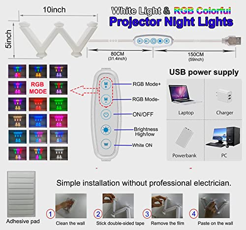 ACNCTOP Night Light Projector,Led Projector Kids Bedroom Lights Wall Sconces RGB and White Lamp Perfect for Aesthetic Room Decor in Your Home