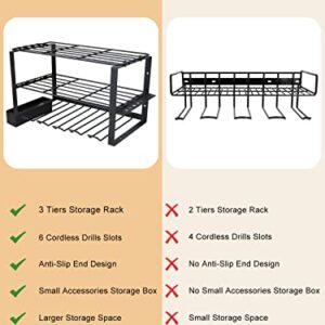 Power Tool Organizer, 3 Layers Power Tool Holder Drill Holder Wall Mount, 130lbs Weight Limit Cordless Drill Storage, Heavy Duty Metal Floating Tool Shelf Power Tool Storage with 6 Drill Rack