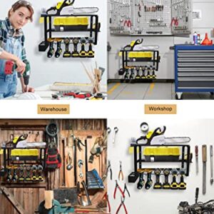 Power Tool Organizer, 3 Layers Power Tool Holder Drill Holder Wall Mount, 130lbs Weight Limit Cordless Drill Storage, Heavy Duty Metal Floating Tool Shelf Power Tool Storage with 6 Drill Rack