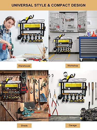 Power Tool Organizer, 3 Layers Power Tool Holder Drill Holder Wall Mount, 130lbs Weight Limit Cordless Drill Storage, Heavy Duty Metal Floating Tool Shelf Power Tool Storage with 6 Drill Rack