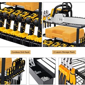 Power Tool Organizer, 3 Layers Power Tool Holder Drill Holder Wall Mount, 130lbs Weight Limit Cordless Drill Storage, Heavy Duty Metal Floating Tool Shelf Power Tool Storage with 6 Drill Rack