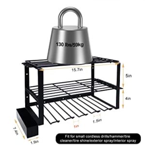 Power Tool Organizer, 3 Layers Power Tool Holder Drill Holder Wall Mount, 130lbs Weight Limit Cordless Drill Storage, Heavy Duty Metal Floating Tool Shelf Power Tool Storage with 6 Drill Rack