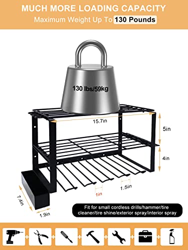 Power Tool Organizer, 3 Layers Power Tool Holder Drill Holder Wall Mount, 130lbs Weight Limit Cordless Drill Storage, Heavy Duty Metal Floating Tool Shelf Power Tool Storage with 6 Drill Rack