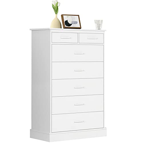 Hasuit White Dresser for Bedroom, Tall 7 Drawer Dresser with Sturdy Base, Wood Storage Tower Clothes Organizer, Large Storage Cabinet, Chest of 7 Drawers for Closet, Living Room, Hallway