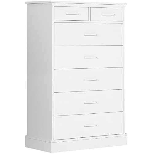 Hasuit White Dresser for Bedroom, Tall 7 Drawer Dresser with Sturdy Base, Wood Storage Tower Clothes Organizer, Large Storage Cabinet, Chest of 7 Drawers for Closet, Living Room, Hallway