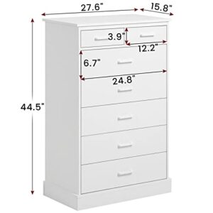 Hasuit White Dresser for Bedroom, Tall 7 Drawer Dresser with Sturdy Base, Wood Storage Tower Clothes Organizer, Large Storage Cabinet, Chest of 7 Drawers for Closet, Living Room, Hallway