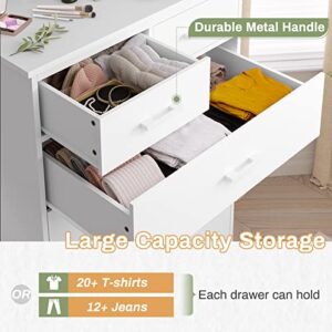 Hasuit White Dresser for Bedroom, Tall 7 Drawer Dresser with Sturdy Base, Wood Storage Tower Clothes Organizer, Large Storage Cabinet, Chest of 7 Drawers for Closet, Living Room, Hallway