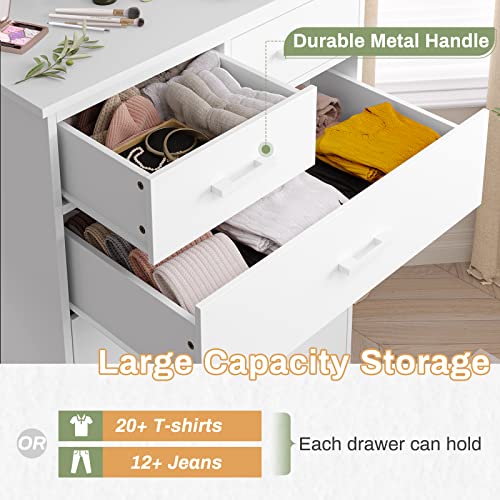 Hasuit White Dresser for Bedroom, Tall 7 Drawer Dresser with Sturdy Base, Wood Storage Tower Clothes Organizer, Large Storage Cabinet, Chest of 7 Drawers for Closet, Living Room, Hallway