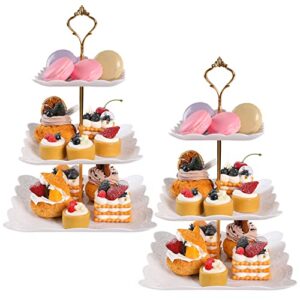 shellkingdom 2 pack cupcake stand, 3 tier serving tray cupcake dessert candy fruit display holder for wedding, christmas, baby shower birthday tea party (square)