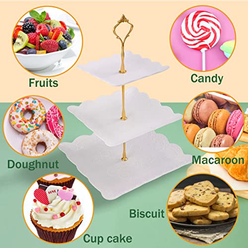 ShellKingdom 2 Pack Cupcake Stand, 3 Tier Serving Tray Cupcake Dessert Candy Fruit Display Holder for Wedding, Christmas, Baby Shower Birthday Tea Party (Square)