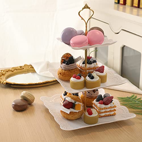 ShellKingdom 2 Pack Cupcake Stand, 3 Tier Serving Tray Cupcake Dessert Candy Fruit Display Holder for Wedding, Christmas, Baby Shower Birthday Tea Party (Square)