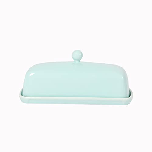 Sheskind Elegant Ceramic Butter Dish with Lid, A Practical Covered Butter Keeper, One Multi-function Butter Knife Included in the Package (light blue)