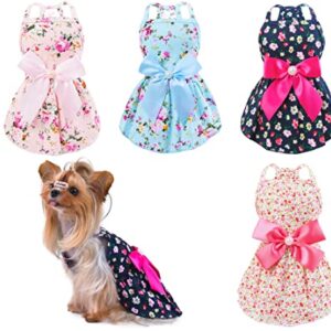 MSNFOASM 4pcs-New Spring Summer Puppy Dog Dress,Cute Colored Sun Flower Dog Bow Skirt for Small Girl Dogs(Floral,M)