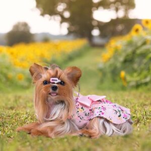 MSNFOASM 4pcs-New Spring Summer Puppy Dog Dress,Cute Colored Sun Flower Dog Bow Skirt for Small Girl Dogs(Floral,M)