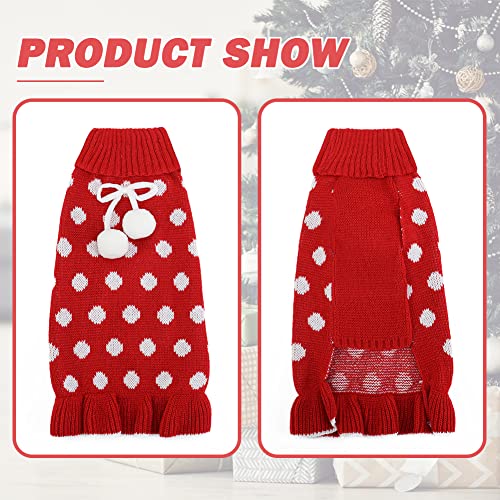 EMUST Dog Sweaters for Medium Dogs, Turtleneck Sweater for Dogs, Knitwear Girl Dogs Sweater Polka Dot Pet Clothes in Cold Season, Red, M