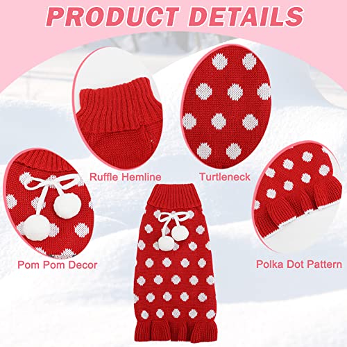 EMUST Dog Sweaters for Medium Dogs, Turtleneck Sweater for Dogs, Knitwear Girl Dogs Sweater Polka Dot Pet Clothes in Cold Season, Red, M