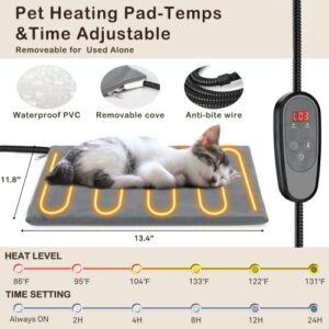 Cat House with Pet Heating Pads, Safe Indoor Outdoor Heated Kitty Shelter Winter Heat Mat w/ Electric Temperature Time Control, Easy Set Up