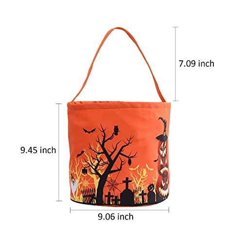 Cqueni Halloween Trick or Treat Candy Bags LED Light Up Pumpkin Bucket, Collapsible Reusable Candy Basket, Fabric Tote Gift Bags for Halloween Parties