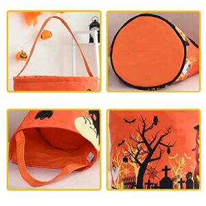 Cqueni Halloween Trick or Treat Candy Bags LED Light Up Pumpkin Bucket, Collapsible Reusable Candy Basket, Fabric Tote Gift Bags for Halloween Parties