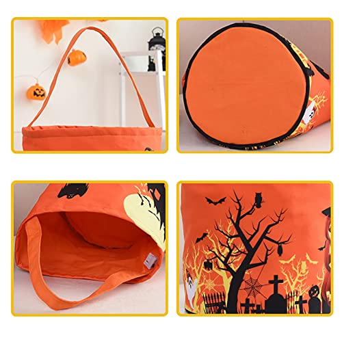 Cqueni Halloween Trick or Treat Candy Bags LED Light Up Pumpkin Bucket, Collapsible Reusable Candy Basket, Fabric Tote Gift Bags for Halloween Parties