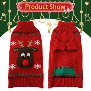 EMUST Dog Sweater, Knitted Christmas Pet Clothes with Pom Pom Ball Warm Dog Reindeer Sweater Soft Dog Christmas Clothes for Large Dogs, Red, XXL