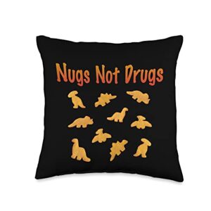 chicken nuggets merch nugs not drugs funny dino chicken dinosaur nugget throw pillow, 16x16, multicolor