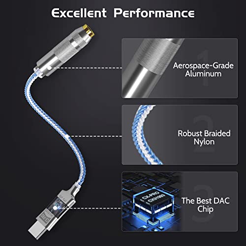 USB C to 3.5mm Audio Adapter [♪Hi-Res Lossless Music♪] CX Pro USB C Headphone Adapter 32bit 384KHz CX31993 DAC Chip Headphone Amp HiFi Headphone Jack Adapter USB C to Headphone Jack for Type C Devices