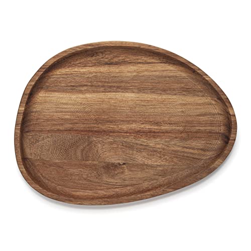 Wooden Serving Platter Plates Acacia Wood Serving Tray for Snacks Bread Fruit Salad Cheese Board (10.2x7.7x0.8 inch)