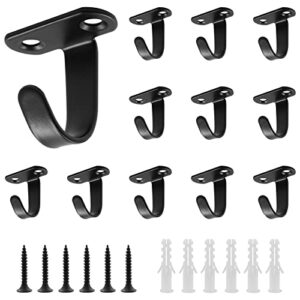 Auvotuis 12Pcs Screw Mount Ceiling Hooks Stainless Steel Under-Shelf Towel Hook Heavy Duty Coat Hook Hanger for Kitchen, Cupboard, Cabinet, Bathroom (Matte Black)