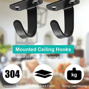 Auvotuis 12Pcs Screw Mount Ceiling Hooks Stainless Steel Under-Shelf Towel Hook Heavy Duty Coat Hook Hanger for Kitchen, Cupboard, Cabinet, Bathroom (Matte Black)