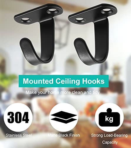 Auvotuis 12Pcs Screw Mount Ceiling Hooks Stainless Steel Under-Shelf Towel Hook Heavy Duty Coat Hook Hanger for Kitchen, Cupboard, Cabinet, Bathroom (Matte Black)