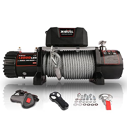 X-BULL - Towing Products & Winch - 12V Waterproof Wire Cable Electric Winch 13000 lb Load Capacity for Truck UTV ATU SUV