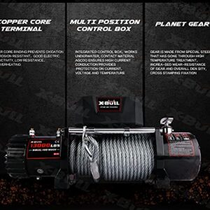 X-BULL - Towing Products & Winch - 12V Waterproof Wire Cable Electric Winch 13000 lb Load Capacity for Truck UTV ATU SUV