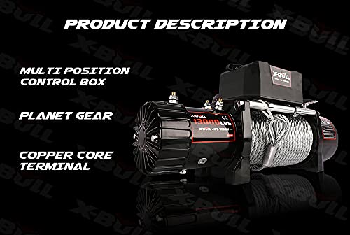 X-BULL - Towing Products & Winch - 12V Waterproof Wire Cable Electric Winch 13000 lb Load Capacity for Truck UTV ATU SUV