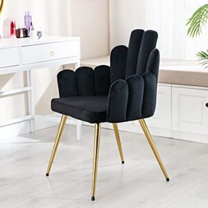 Lei Yu Shunzhi Modern Velvet Dining Chairs Set of 2 Upholstered Leisure Gold Legs Arm Chairs Guest Chairs Skin-Friendly Side Chairs Comfy Vanity Chair for Makeup Room/Bedroom/Living Room, Black, 2PCS