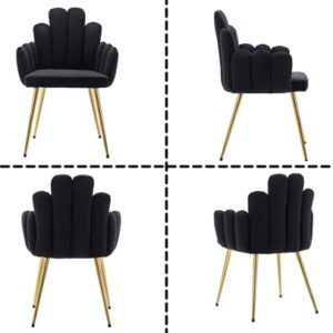 Lei Yu Shunzhi Modern Velvet Dining Chairs Set of 2 Upholstered Leisure Gold Legs Arm Chairs Guest Chairs Skin-Friendly Side Chairs Comfy Vanity Chair for Makeup Room/Bedroom/Living Room, Black, 2PCS