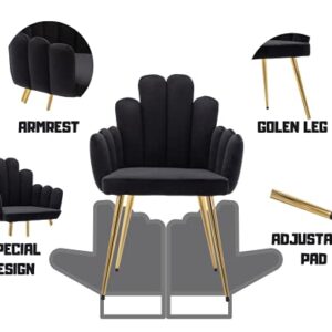 Lei Yu Shunzhi Modern Velvet Dining Chairs Set of 2 Upholstered Leisure Gold Legs Arm Chairs Guest Chairs Skin-Friendly Side Chairs Comfy Vanity Chair for Makeup Room/Bedroom/Living Room, Black, 2PCS