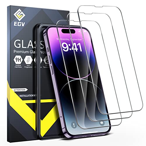 EGV 3 Pack Screen Protector for iPhone 14 Pro Max 6.7-inch, 9H Hardness iPhone 14 Pro Max Tempered Glass Cover With Align Frame, Clear Protective Glass Screen, Case Friendly, Easy Install, Bubble Free